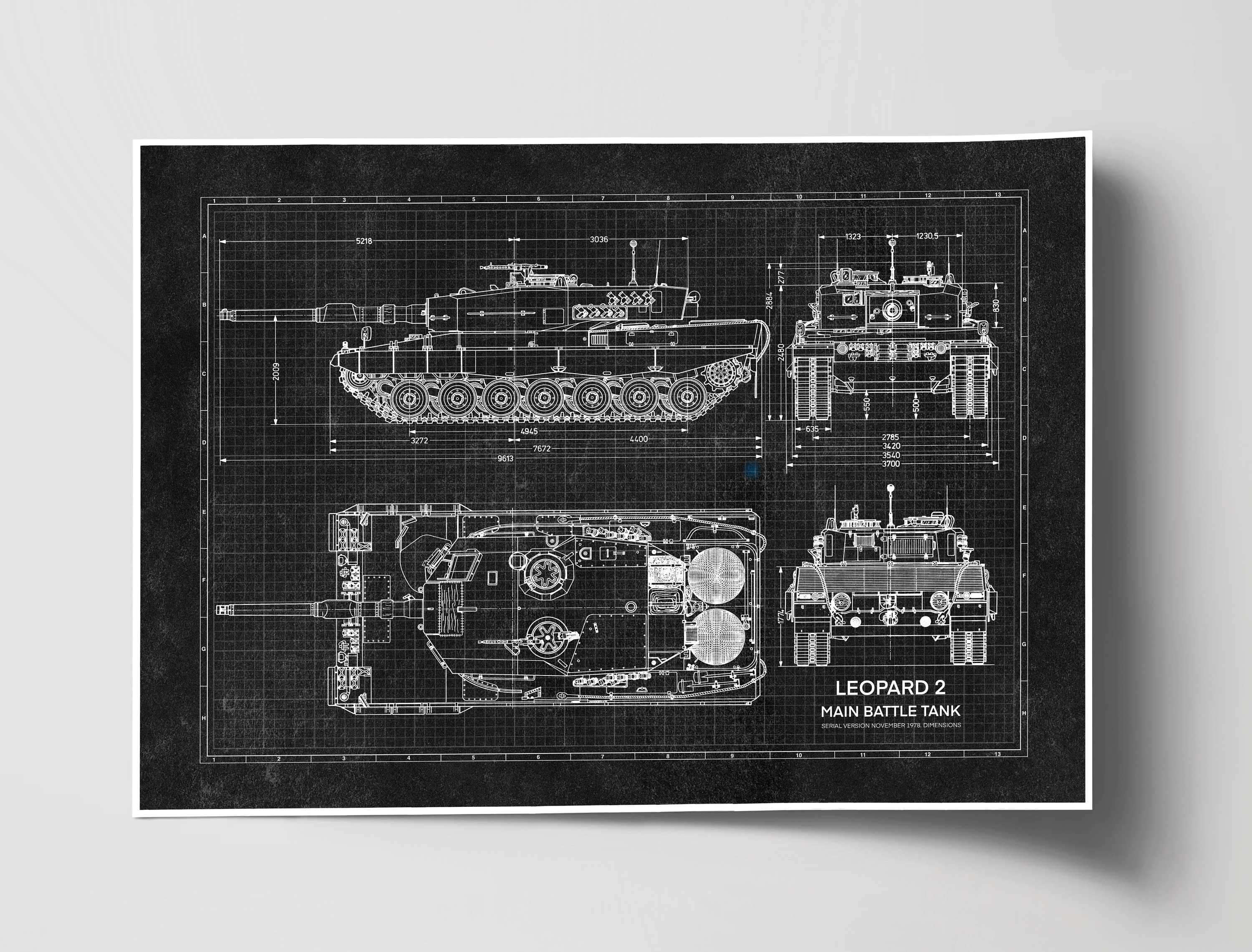 Leopard-2 Main Battle Tank Poster, Blueprint Poster, Tank Blueprint ...