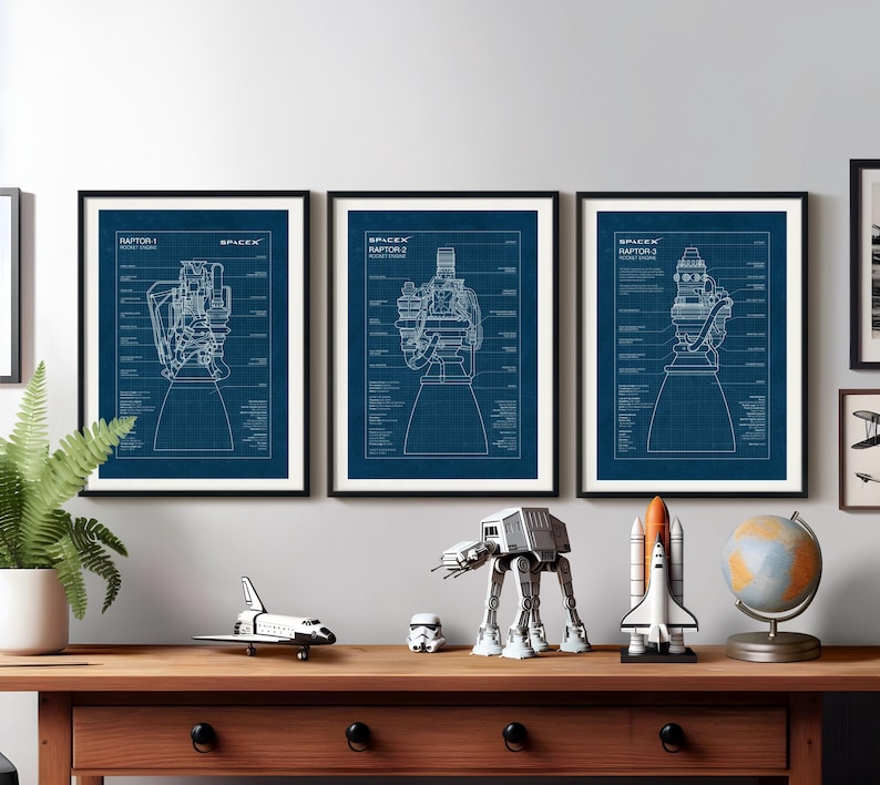 Spacex Raptor-3 Engine Blueprint Poster, Starship Rocket Print ...