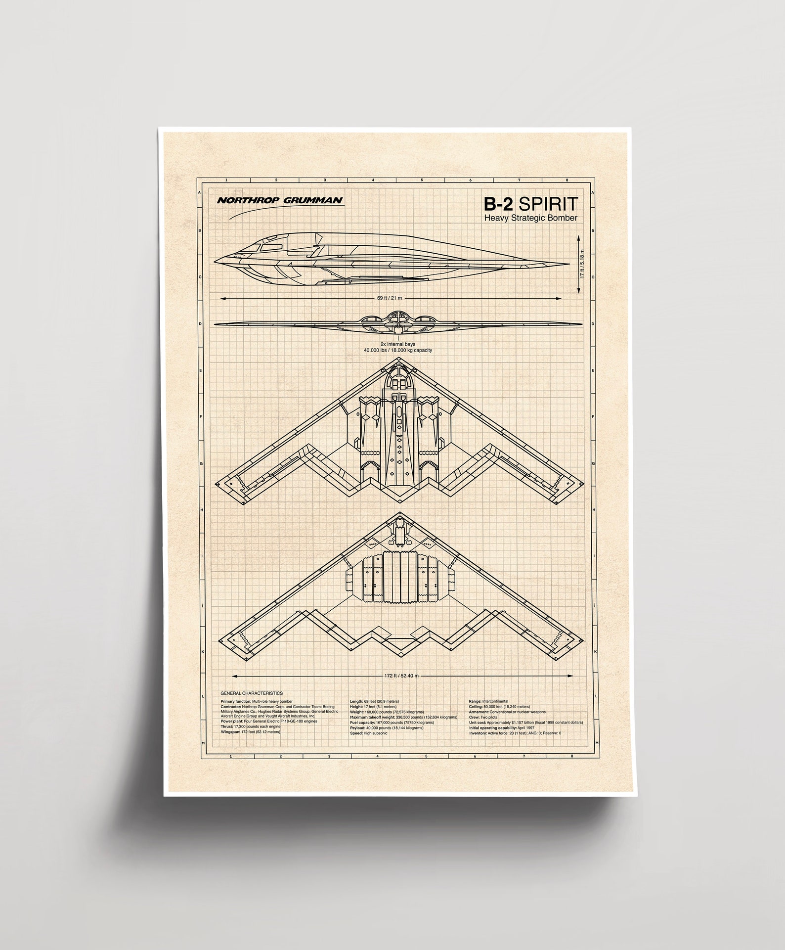 B-2 Spirit Bomber Aircraf Poster, Blueprint Poster, Luftfahrt Geschenk ...