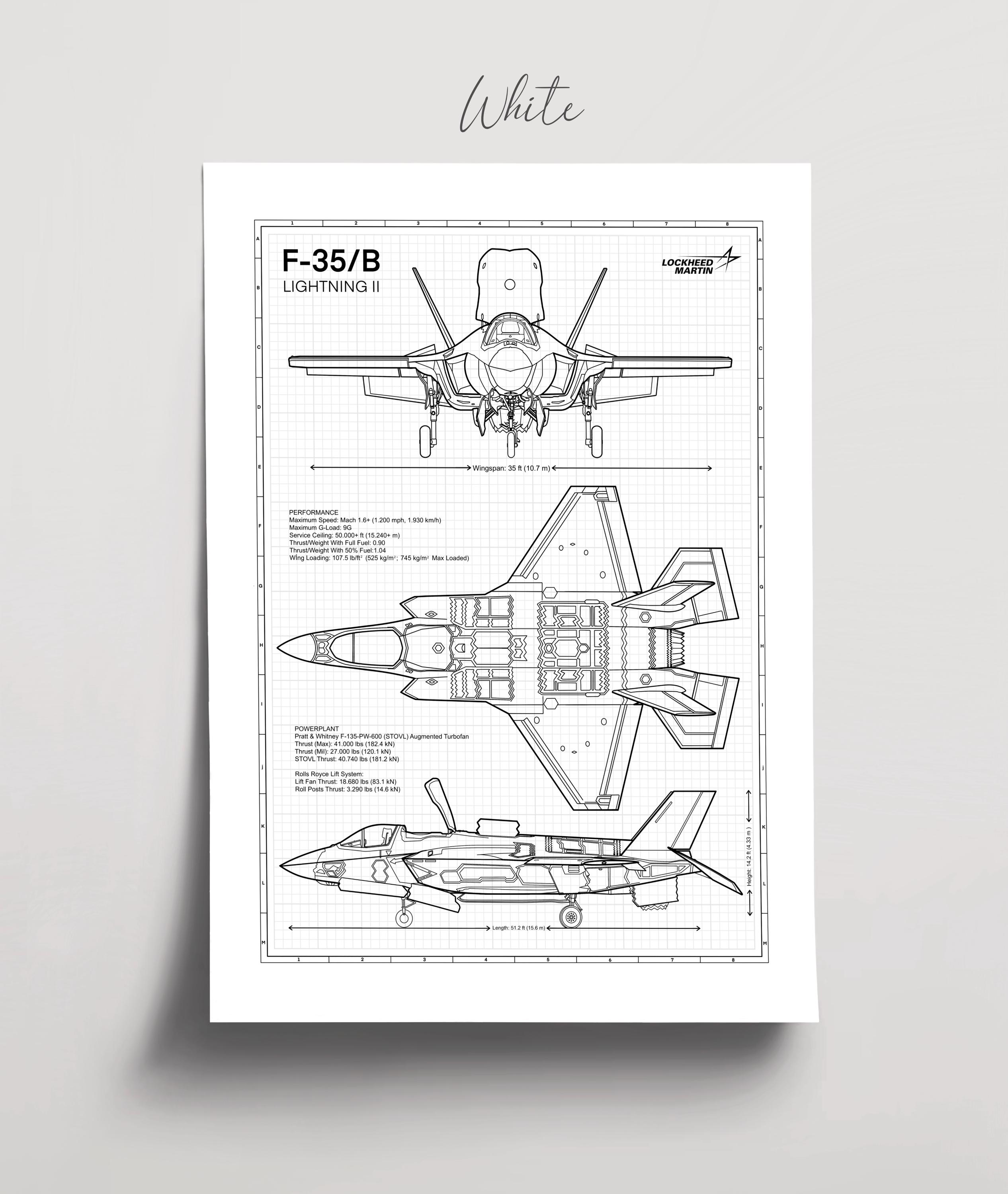 F-35B Lightning II Blueprint Poster: Military Aviation Art (digital ...