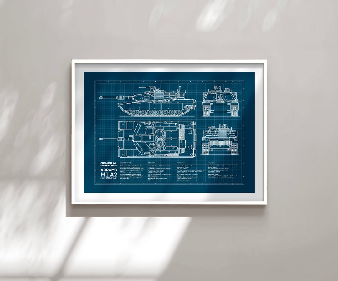Abrams M1A2 Main Battle Tank, Blue Print Poster, Tank Blueprint ...