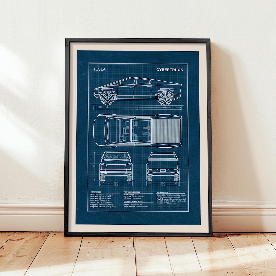 Tesla Cybertruck Blueprint Poster, Electric Pickup Wall Art (digital ...