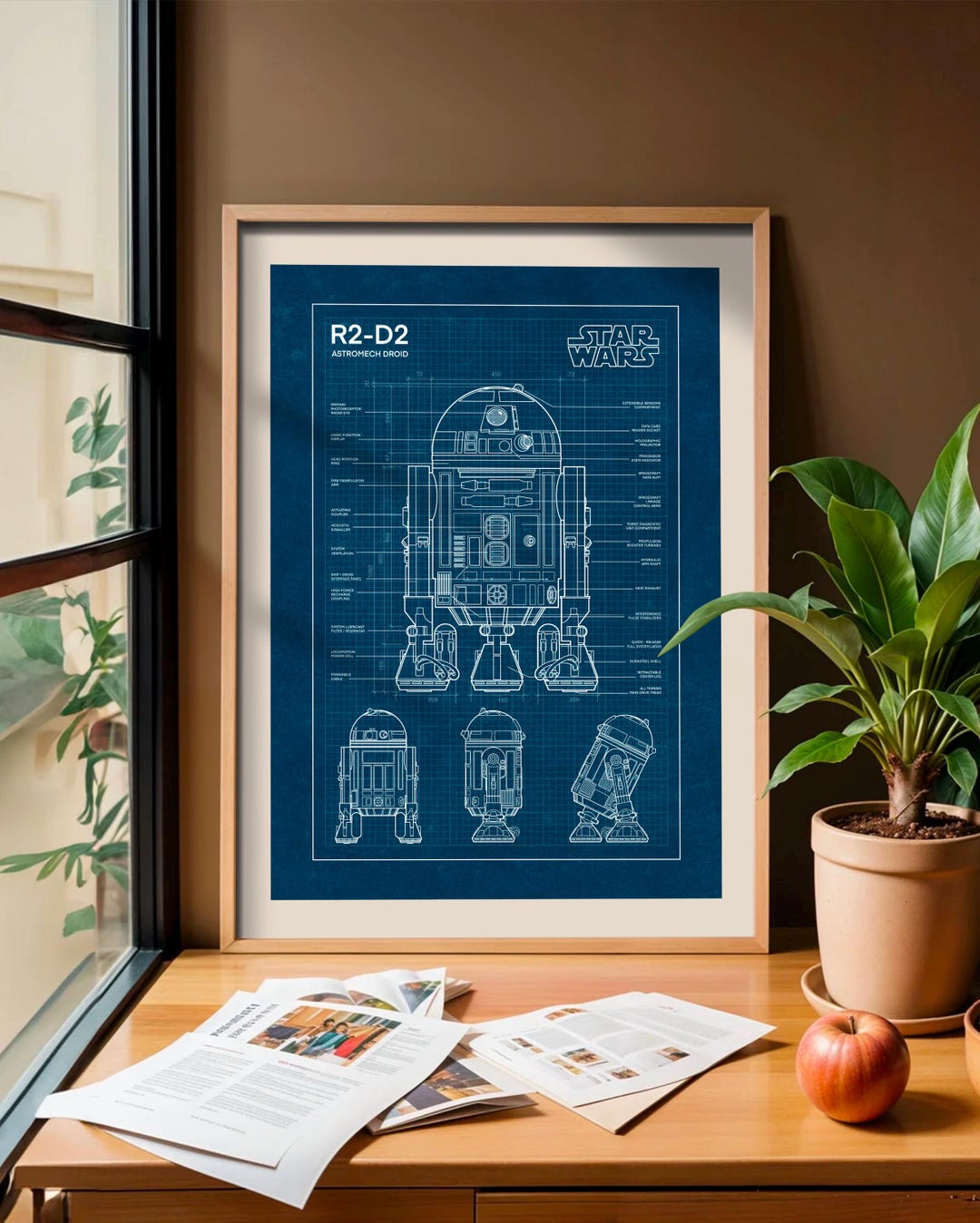 R2-D2 Blueprint Poster: Star Wars Fan Art, Sci-fi Decor (digital ...