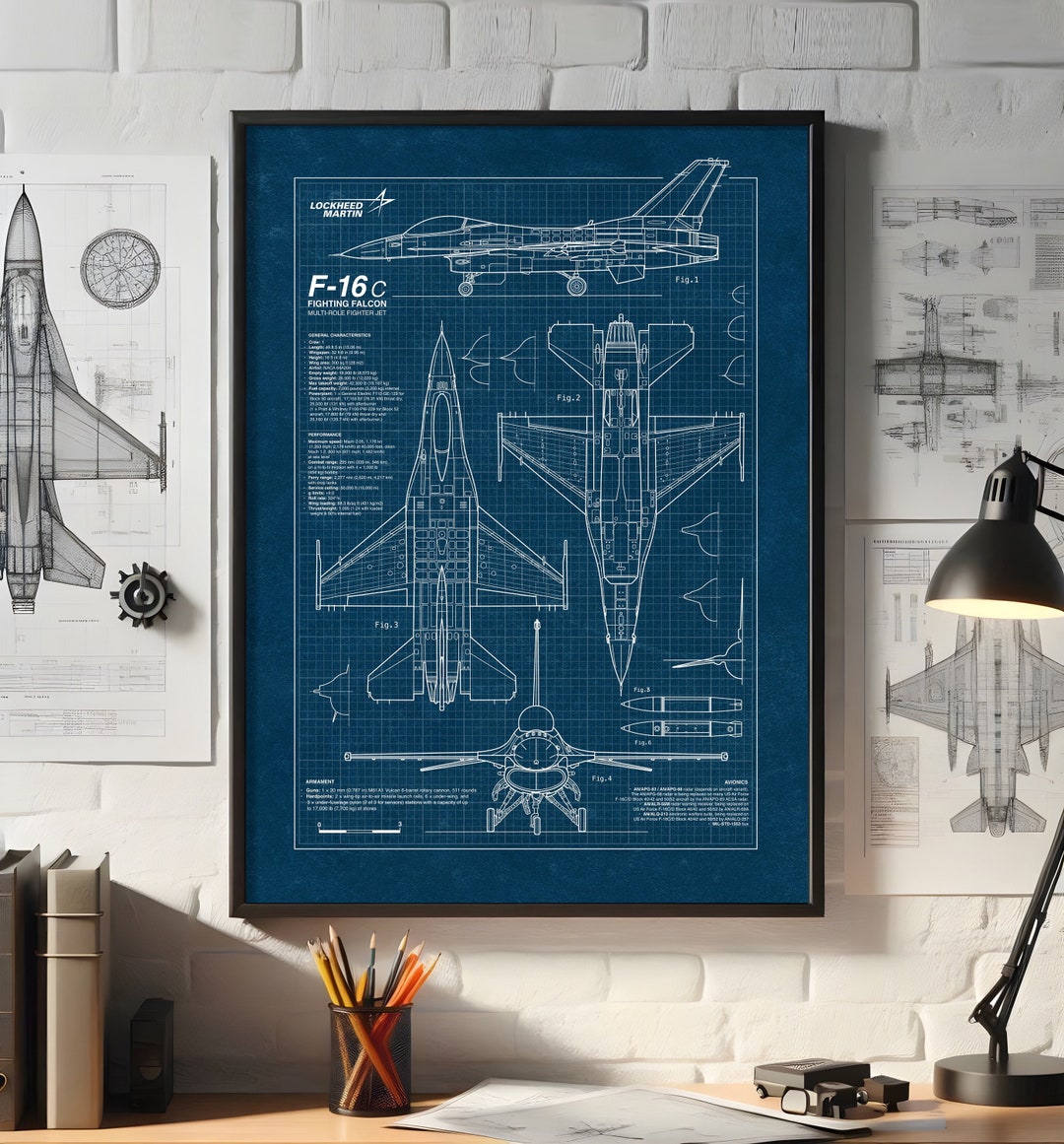 F-16 Fighting Falcon, Airplane Poster, Aviation Decor, Blueprint Poster ...
