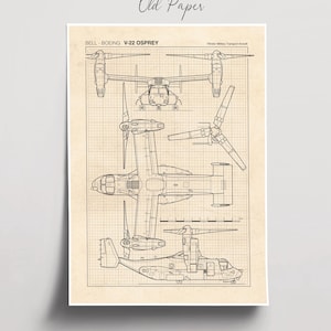 V-22 Osprey Blueprint Poster, Aircraft Wall Art, Military Aviation Gift ...