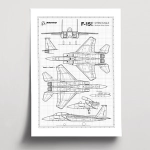 F-15E Strike Eagle Blueprint Poster: Aviation Art, Military Decor Gift ...