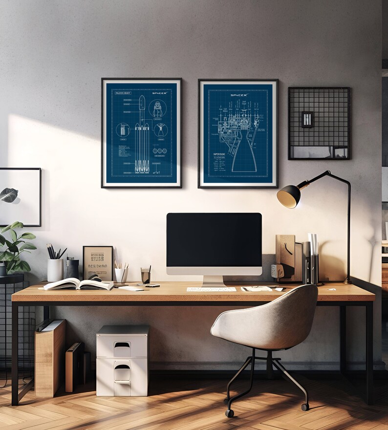 Spacex Raptor Engine, Blueprint Poster, Starship, Rocket Print, Space ...