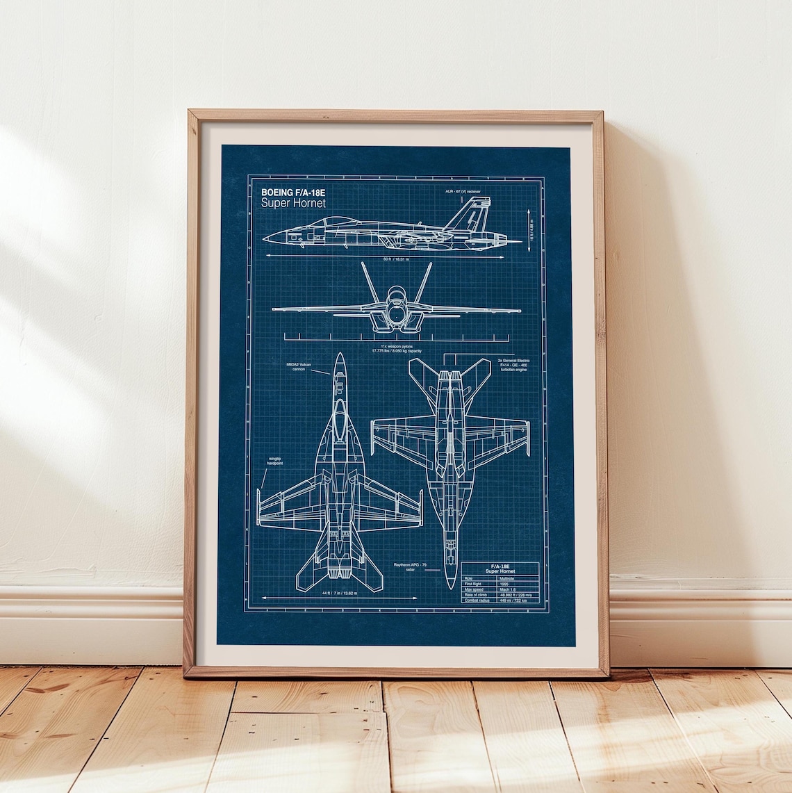 F/A-18E Super Hornet Blueprint Poster: Aviation Wall Art (instant ...