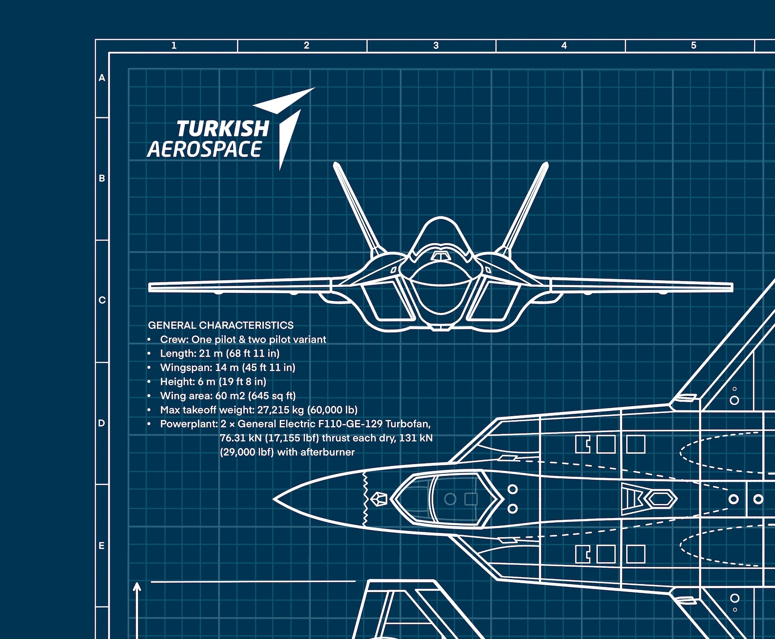 TF-X Kaan, Turkish Fifth Generation Fighter Jet, Kaan, Blueprint Poster ...
