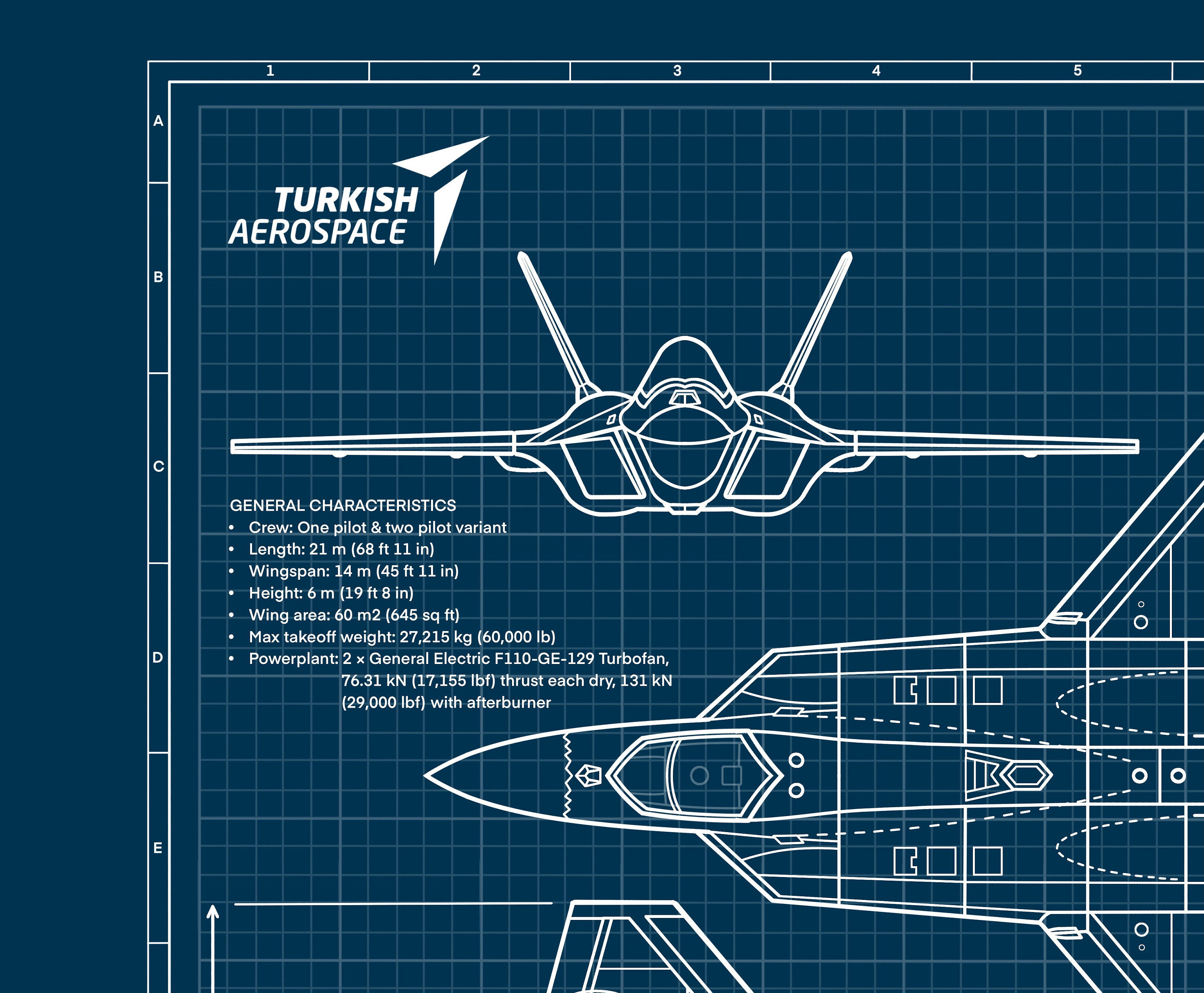 TF-X Kaan, Turkish Fifth Generation Fighter Jet, Kaan, Blueprint Poster ...