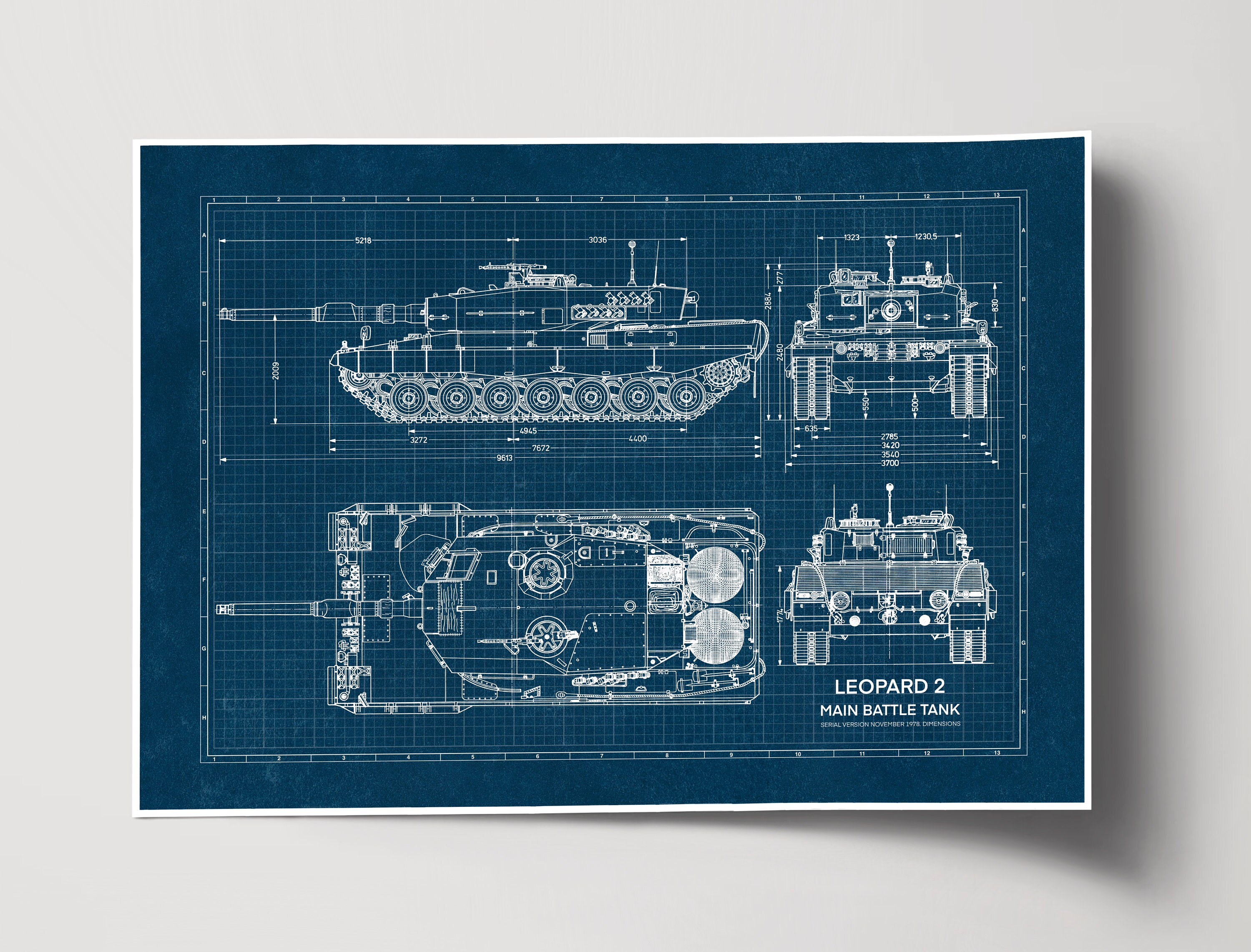 Leopard-2 Main Battle Tank Poster, Blueprint Poster, Tank Blueprint ...
