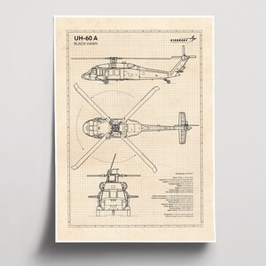 UH-60 Blackhawk Helicopter Blueprint Poster: Aviation Wall Art (instant ...
