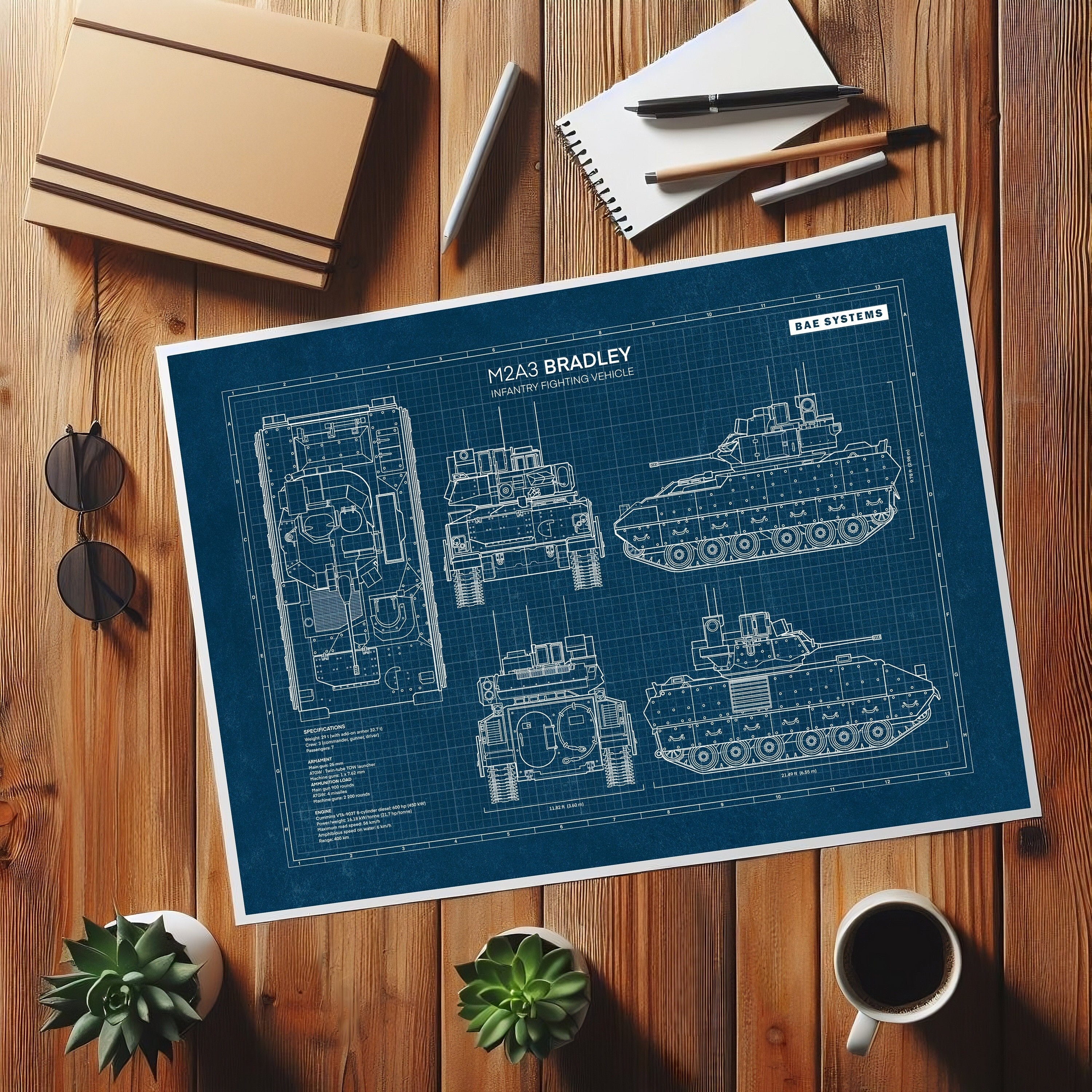 M2A3 Bradley Blueprint Poster: Military Vehicle All Art (instant ...