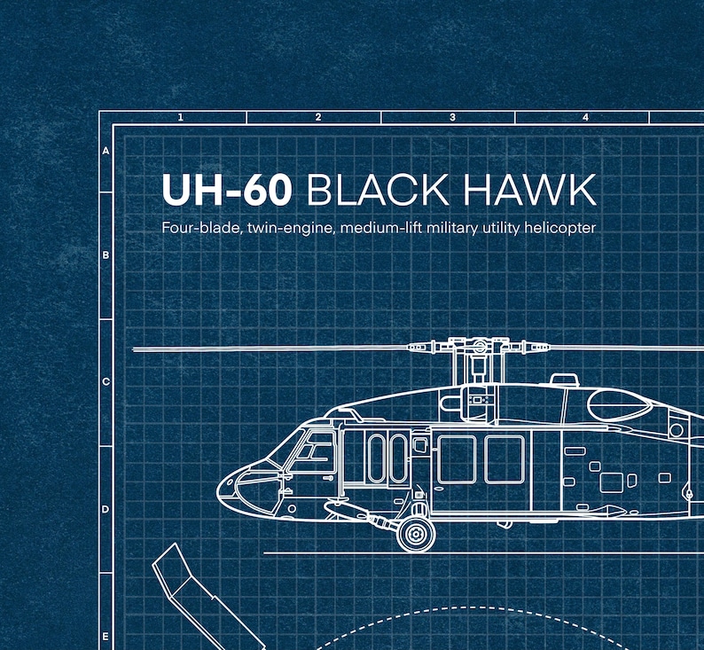UH-60 Blackhawk Helicopter Blueprint Art: Military Aviation Poster ...