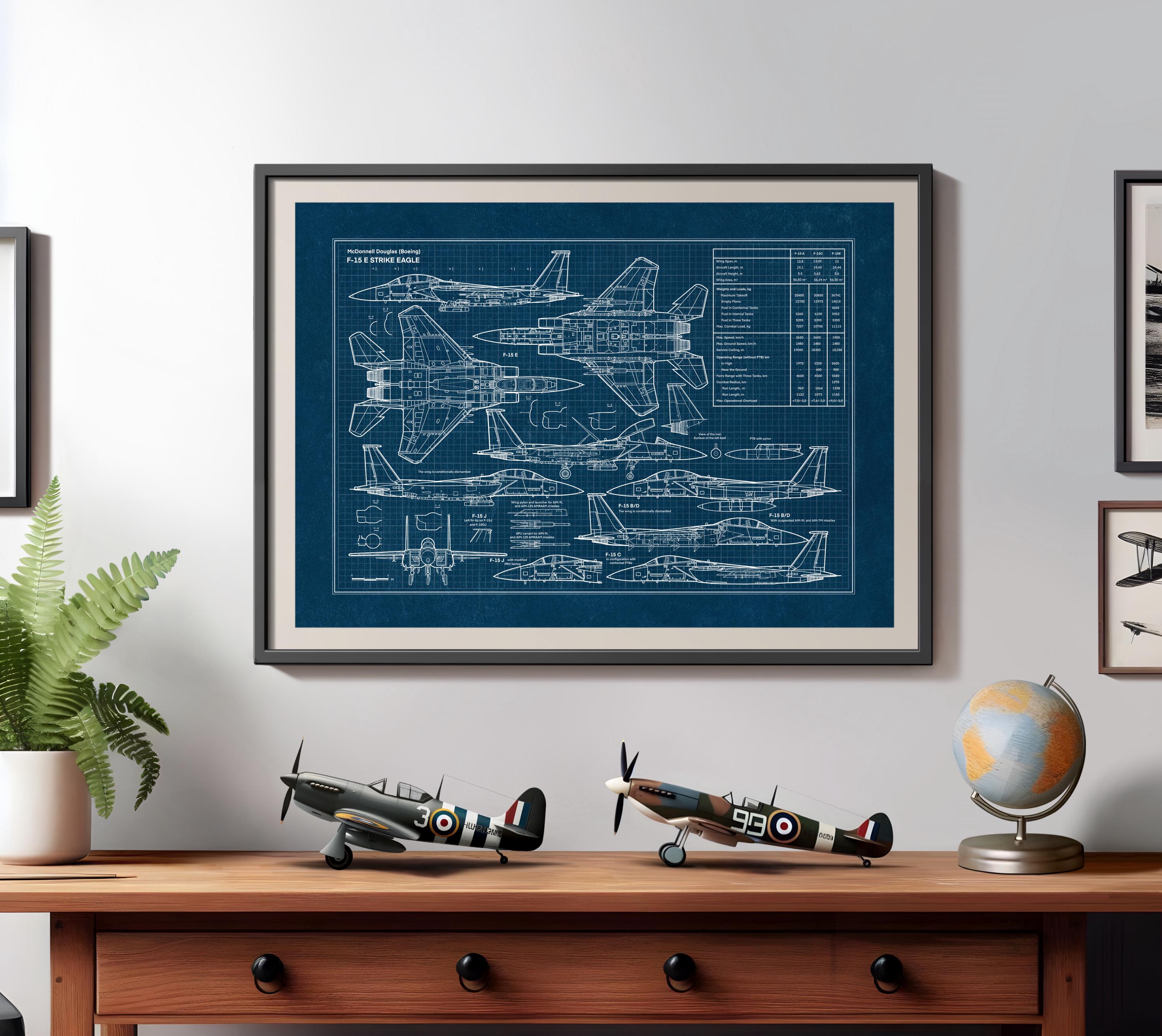 F-15E Strike Eagle Blueprint Poster: Aviation Wall Art, Military Decor ...