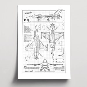 F-16 Fighting Falcon, Airplane Poster, Aviation Decor, Blueprint Poster ...