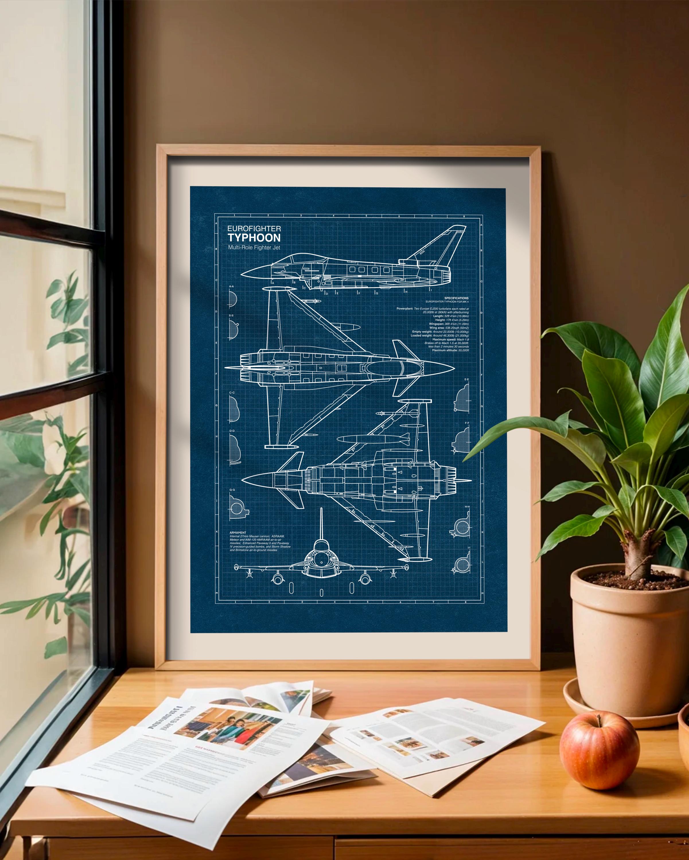 Eurofighter Typhoon Blueprint Poster: Military Aviation Art (instant ...