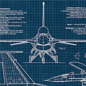 F-16 Fighting Falcon, Blueprint Poster, Aviation, Printable Art, US Air ...