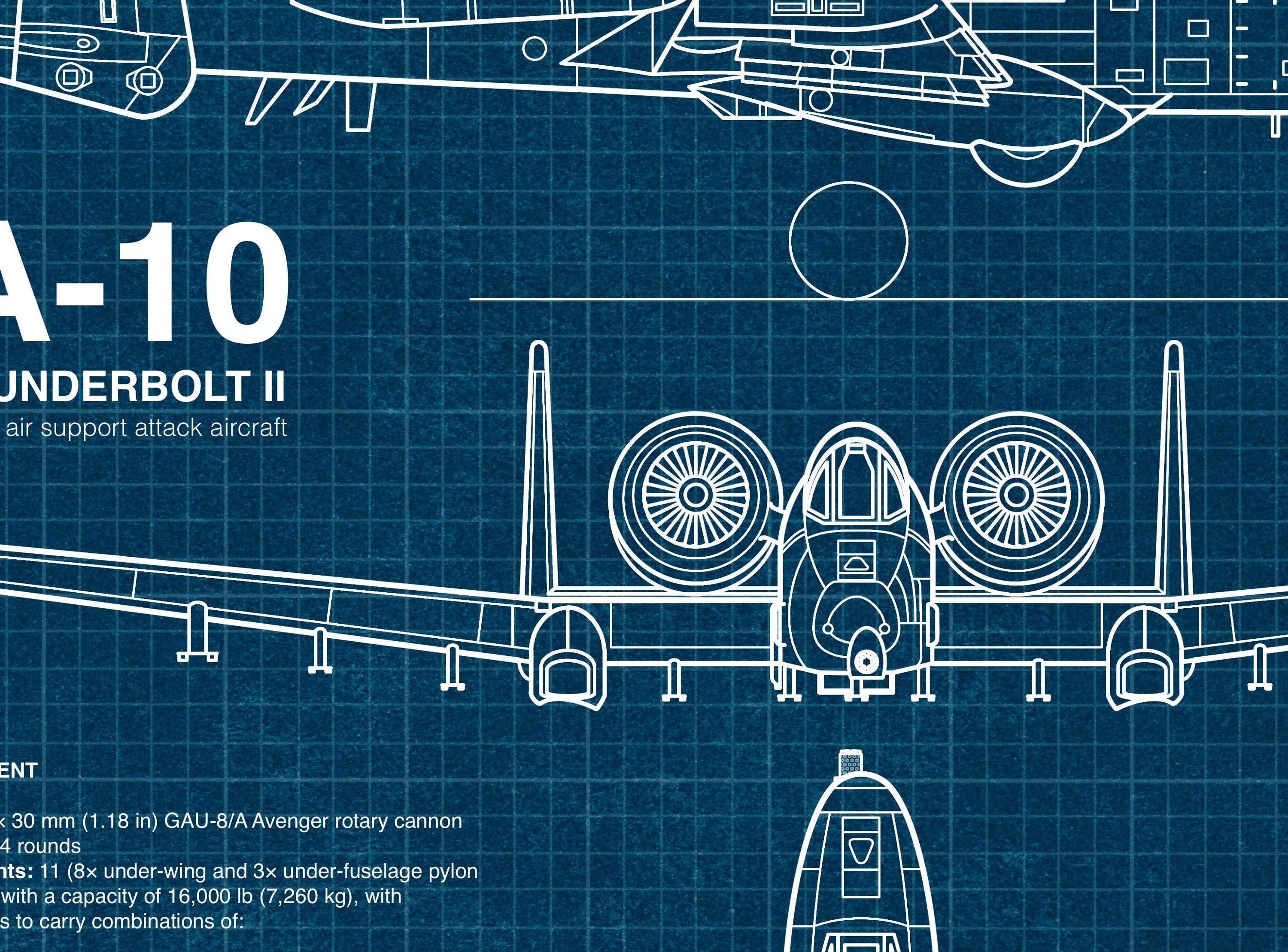A-10 Warthog Blueprint: USAF Aviation Art, Military Jet Technical ...