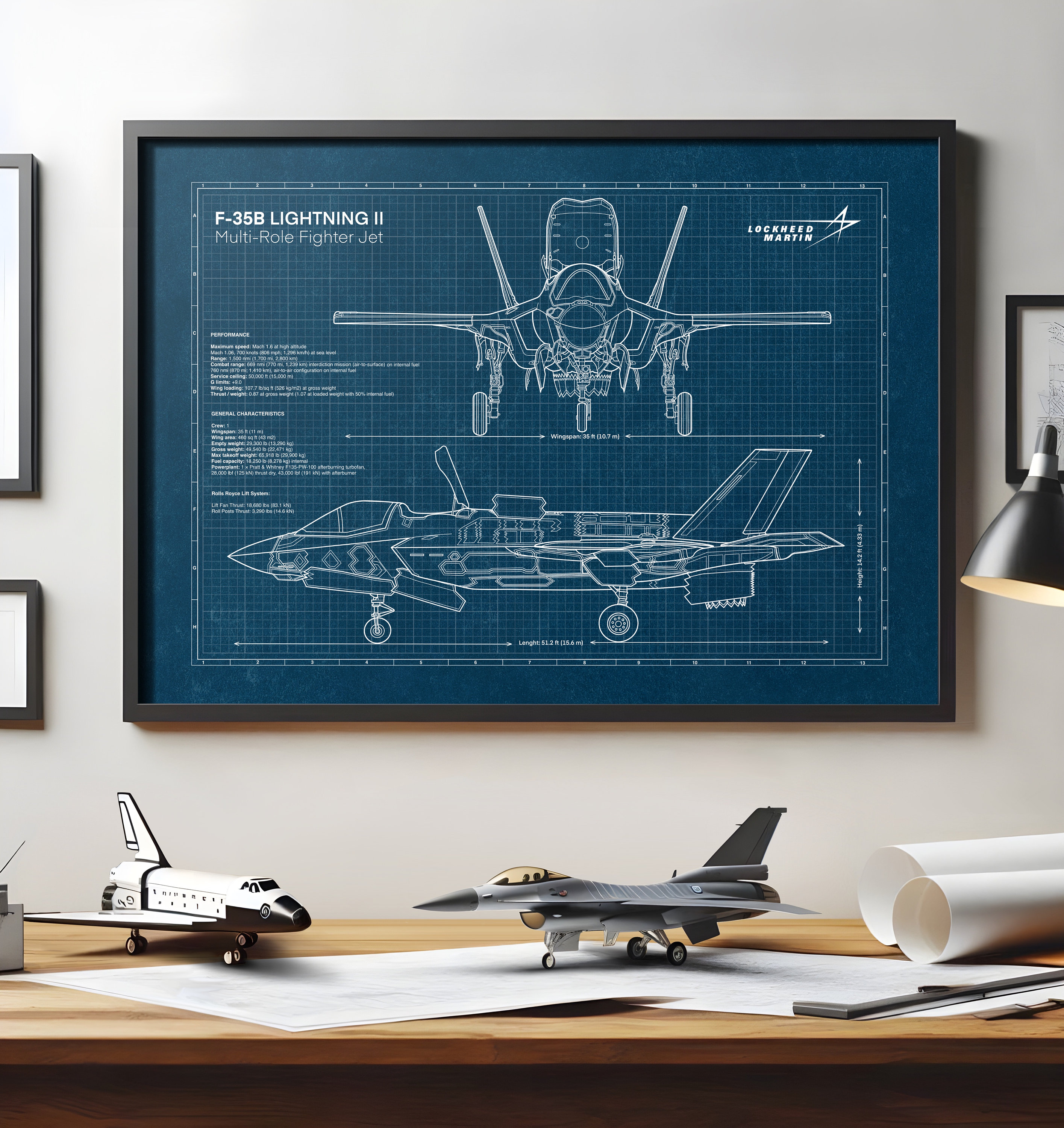 F-35 Lightning Fighter Poster, Blueprint Poster, F-35B Aircraft ...