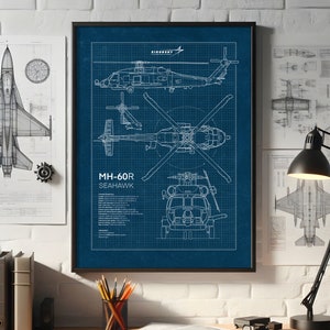 MH-60 Seahawk Helicopter, Blueprint Poster, Aviation Gift, Aviation ...