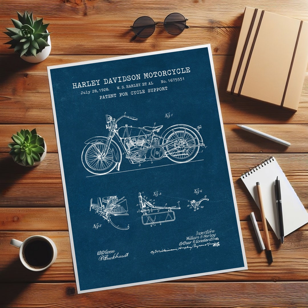 Harley Davidson, Blueprint Poster, Motorcycle Blueprint Poster ...