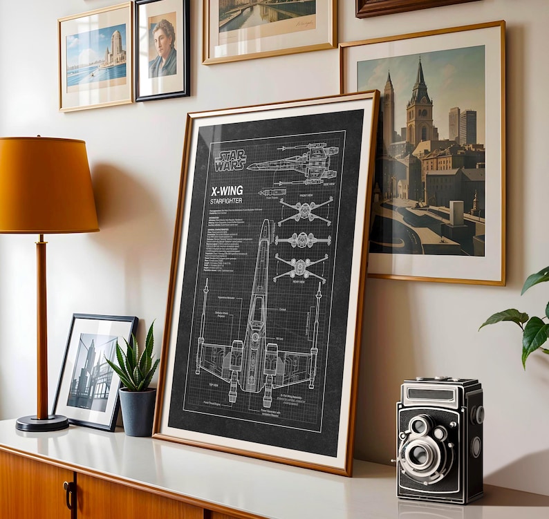 X-wing Fighter Blueprint Poster: Star Wars Wall Art, Sci-fi Geek Decor ...