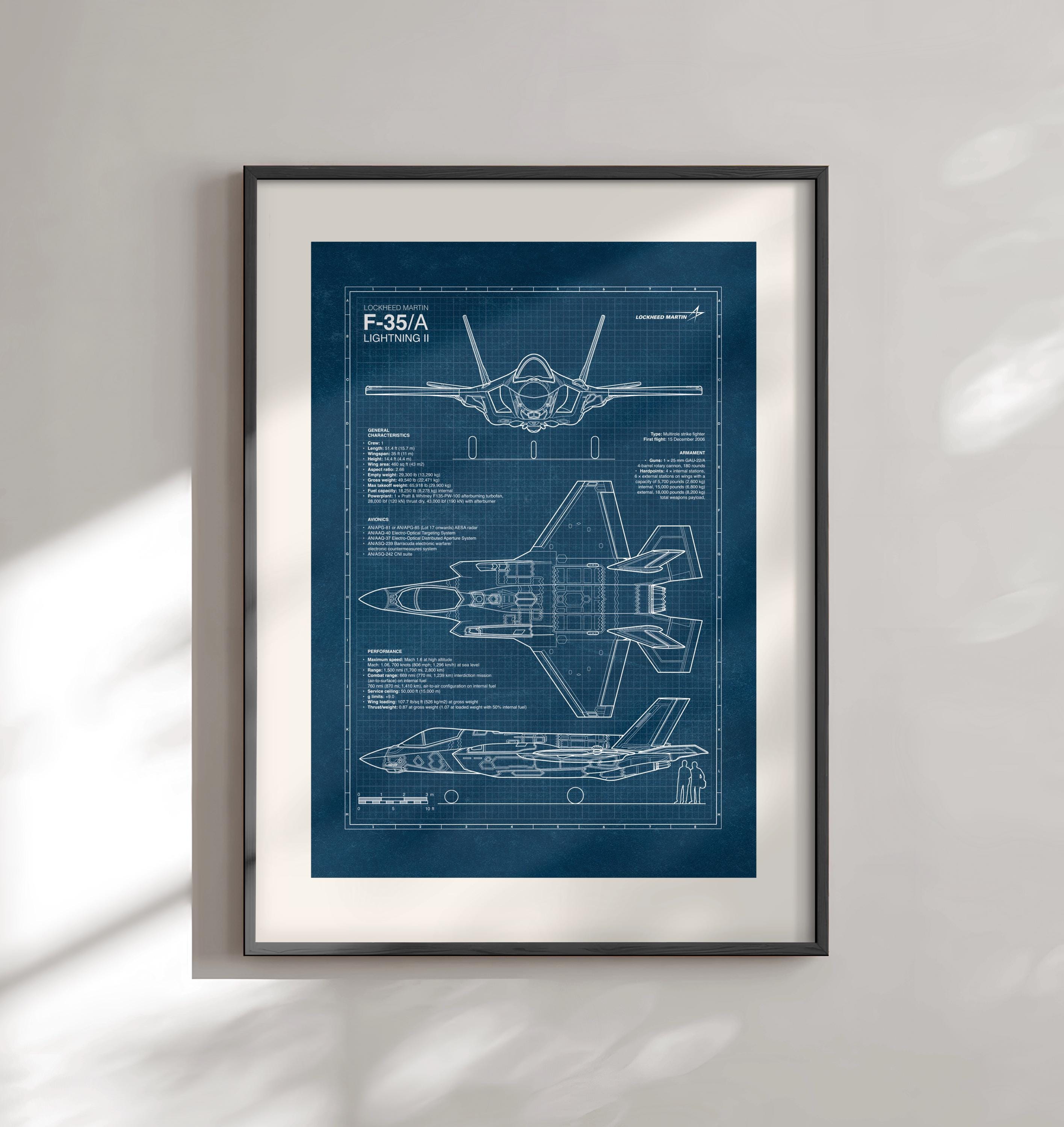 F-35/A Lightning II Blueprint Poster, Aviation Wall Art, Military Decor ...