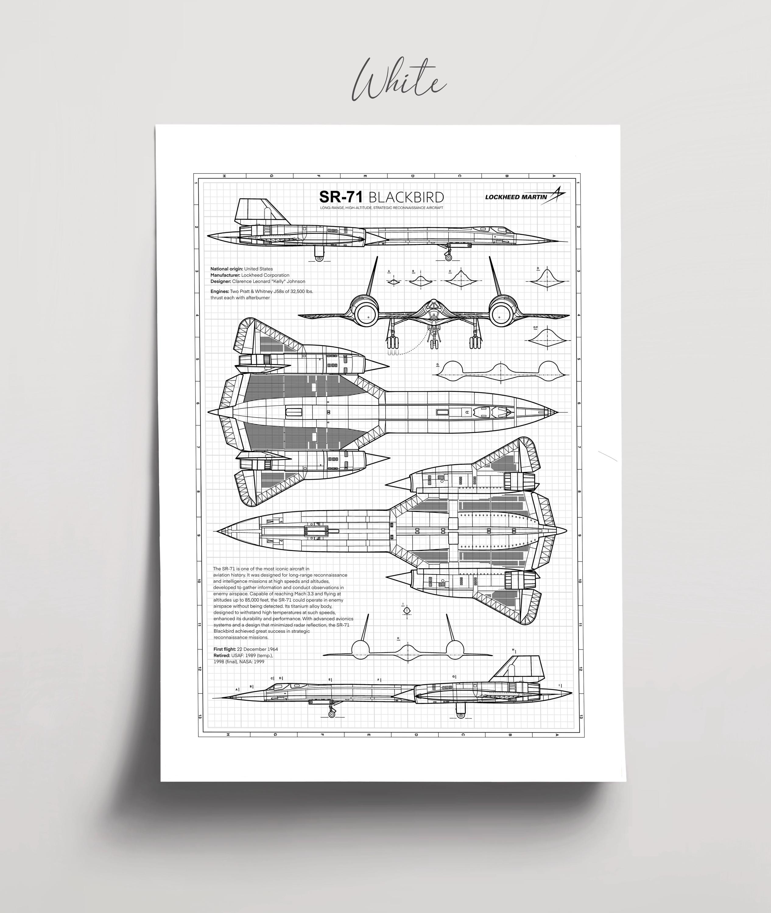 SR-71 Blackbird Blueprint Poster, Aviation Wall Art, Military Decor ...