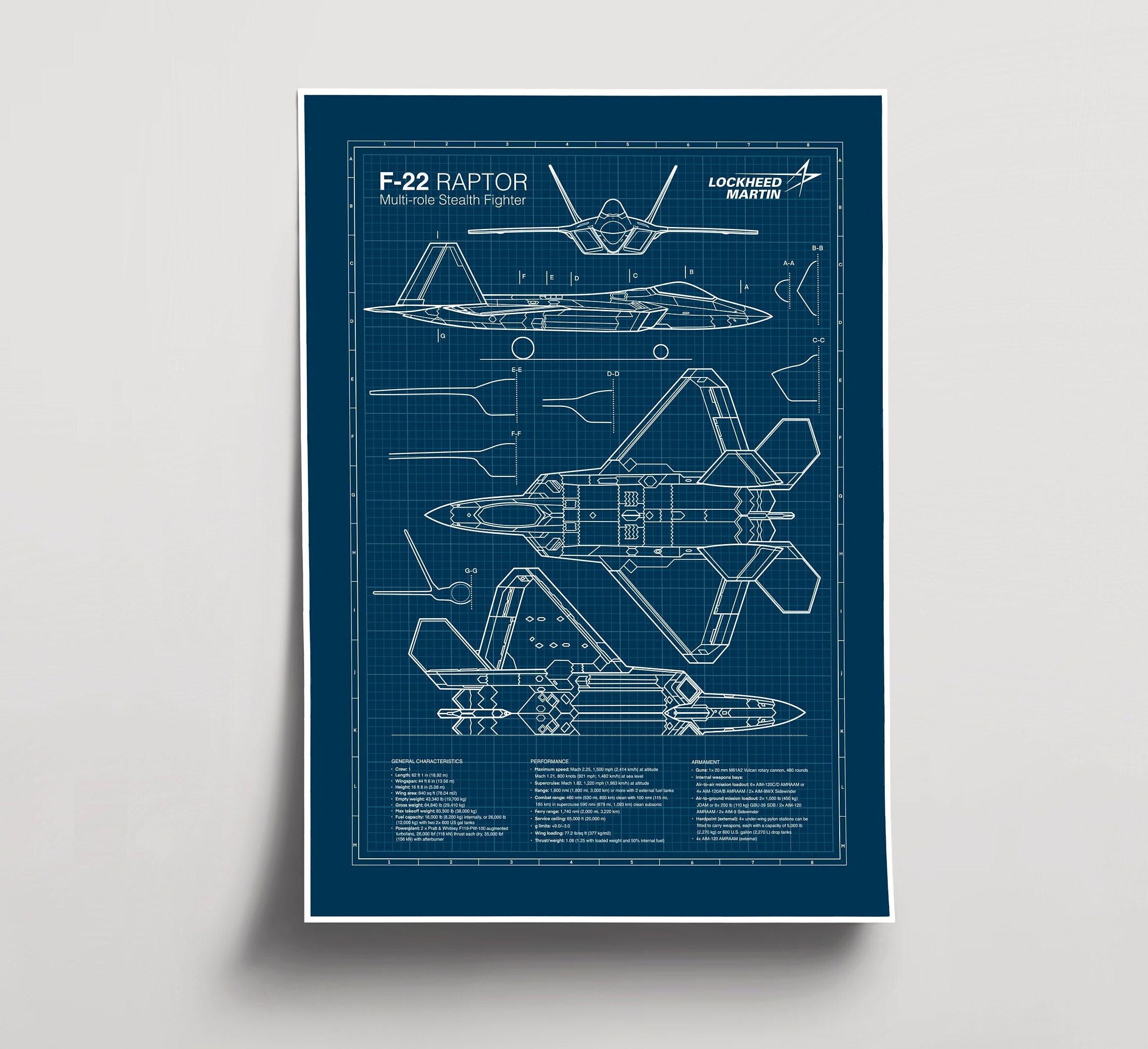 F-22 Raptor Airplane, Blueprint Poster, Aircraft Blueprint, Aviation ...