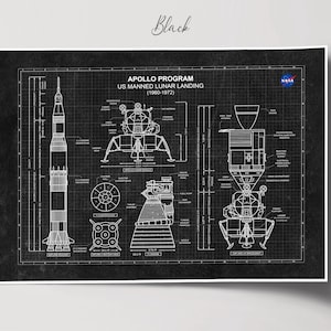 Apollo 11 Blueprint Poster: Saturn V Rocket, NASA Wall Art, Lunar ...