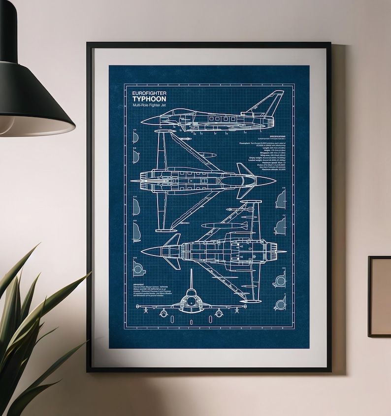 Eurofighter Typhoon Blueprint Poster: Military Aviation Art (instant ...