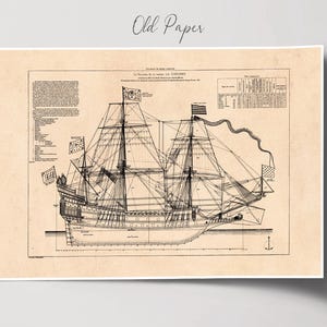Vintage Sailing Ship Blueprint Art Print: Nautical Maritime Decor (PDF ...