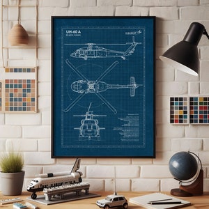 UH-60 Blackhawk Helicopter Blueprint Poster: Aviation Wall Art (instant ...