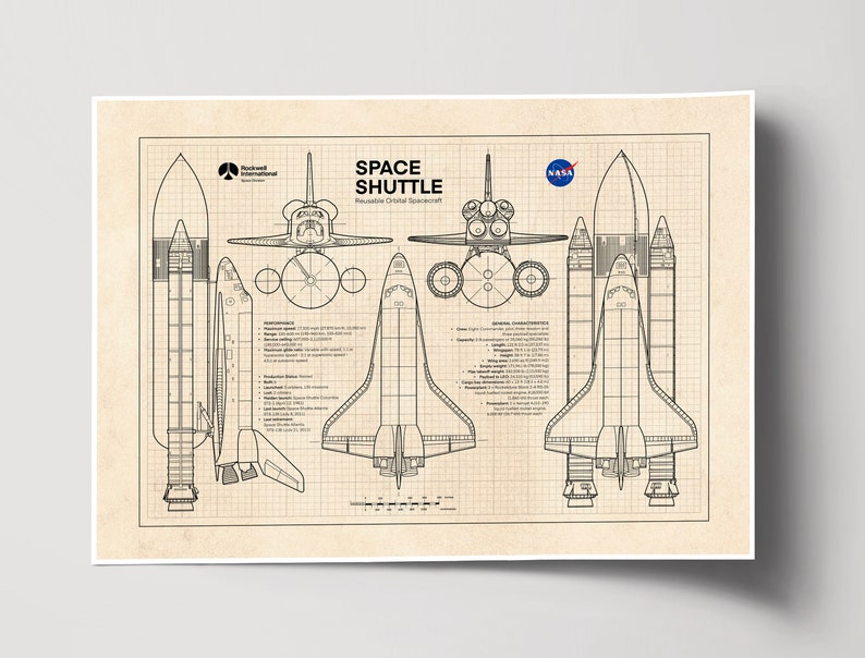 Space Shuttle, Blueprint Poster, Spacecraft, Rocket Print, Space Poster ...
