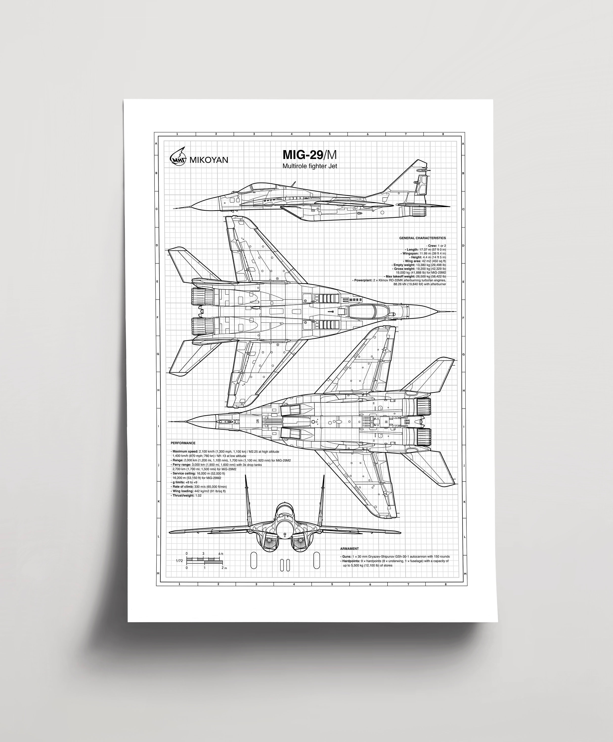 Mig-29 Fulcrum Fighter Jet, Mig-29, Blueprint Poster, Aviation Gift ...