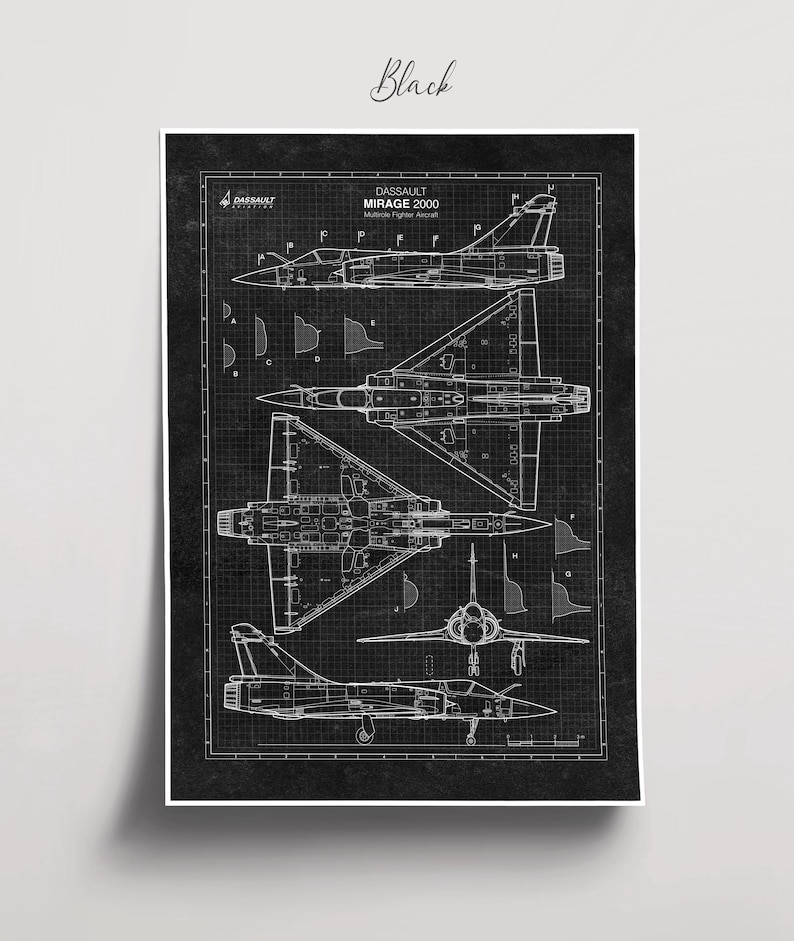 Mirage 2000 Fighter Jet Blueprint Poster, Military Aviation Wall Art ...