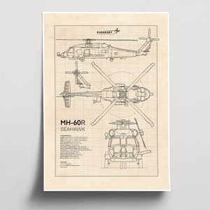 MH-60 Seahawk Helicopter, Blueprint Poster, Aviation Gift, Aviation ...