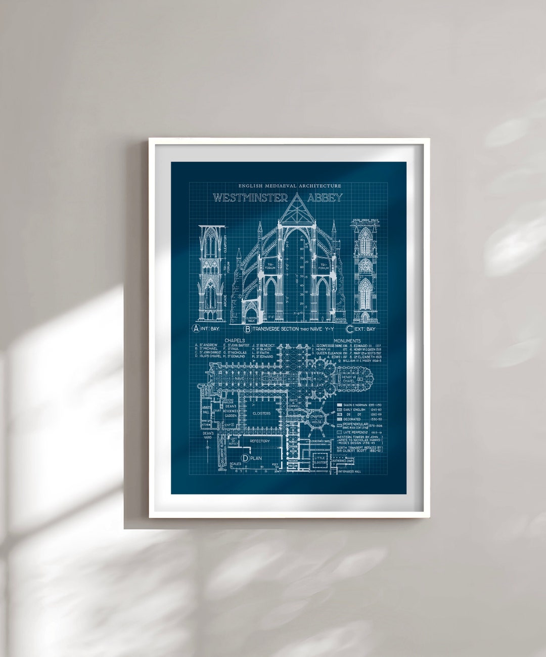 Westminster Abbey Plans Blueprint, Church Print, Architectural Print ...