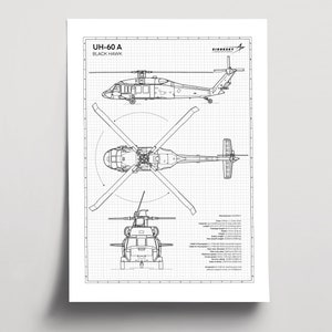 UH-60 Blackhawk Helicopter Blueprint Poster: Aviation Wall Art (instant ...