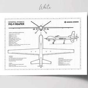 MQ-9 Reaper Blueprint Poster: Aviation Art Print, Military Decor ...