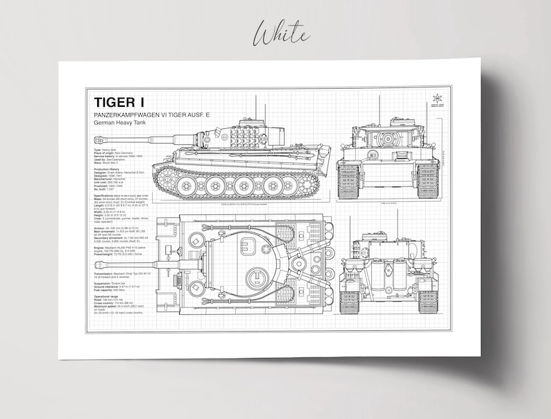 Tiger-1 Tank Blueprint Poster, WWII German Tank Wall Art (digital ...