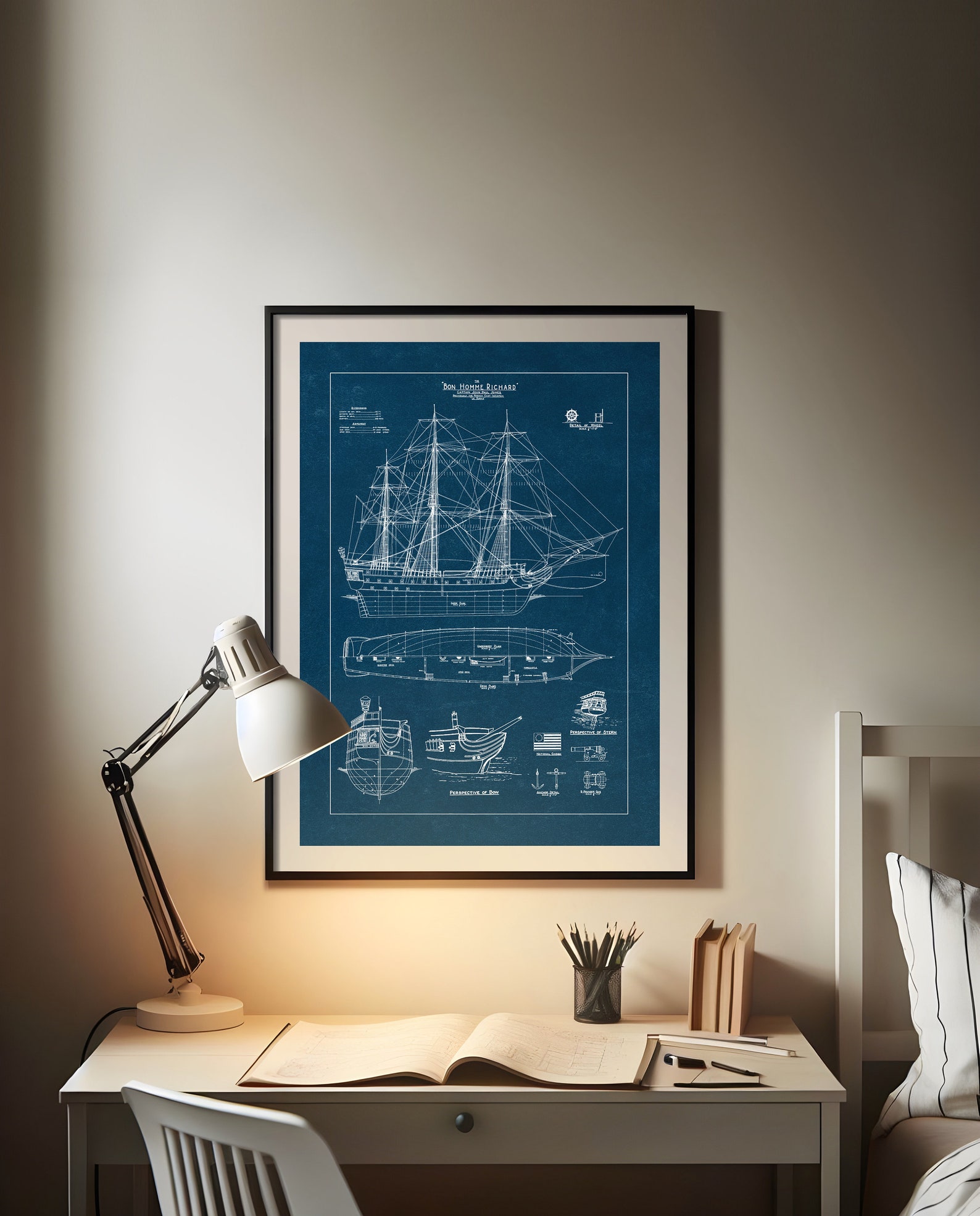Vintage Ship, Blueprint Poster, Ship Print, Nautical Retro Poster Print ...