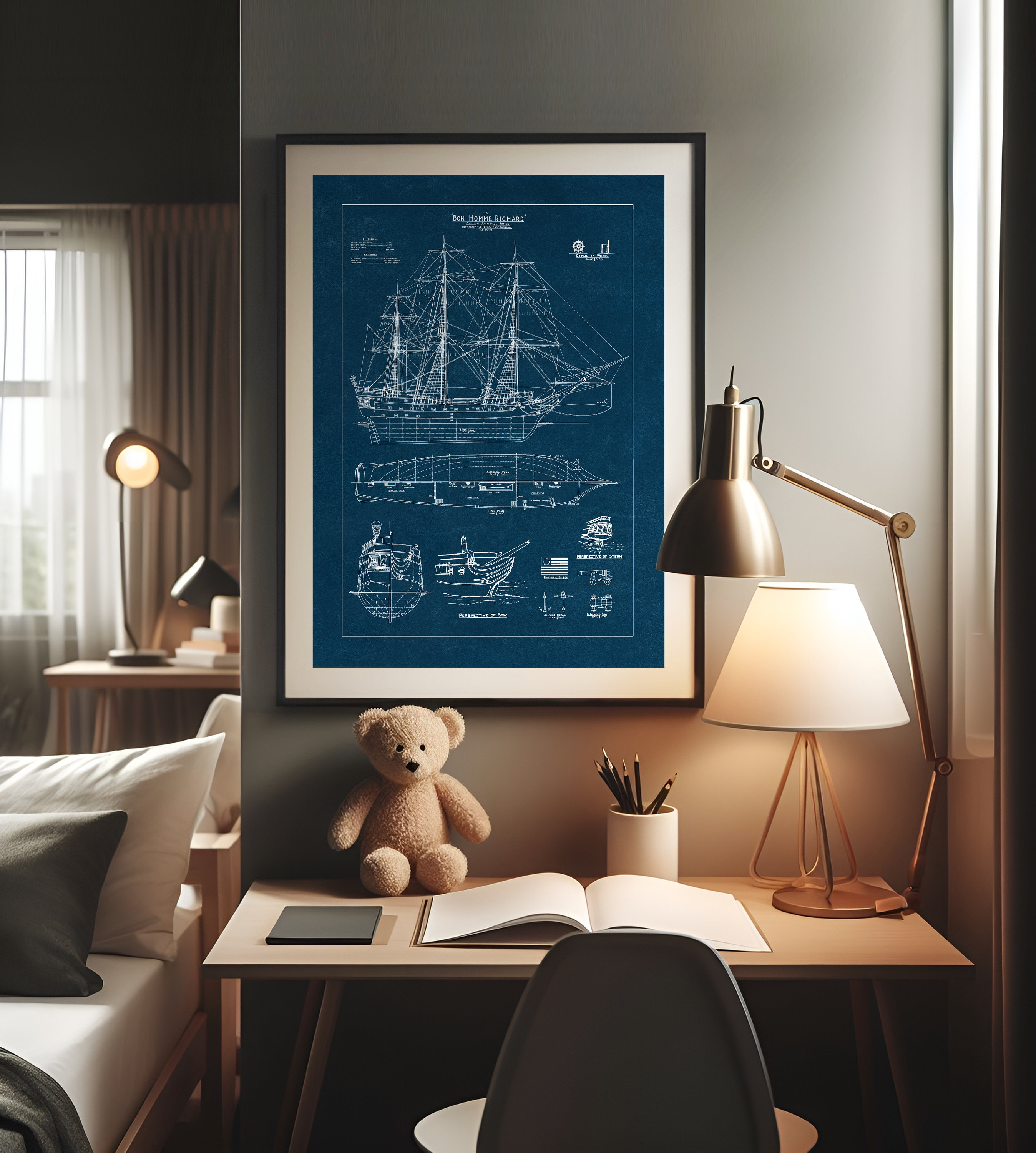 Vintage Ship, Blueprint Poster, Ship Print, Nautical Retro Poster Print ...