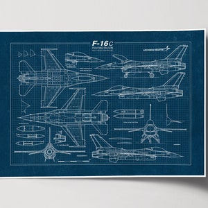 F-16 Fighting Falcon Blueprint Poster: Aviation Decor, Aircraft Wall ...