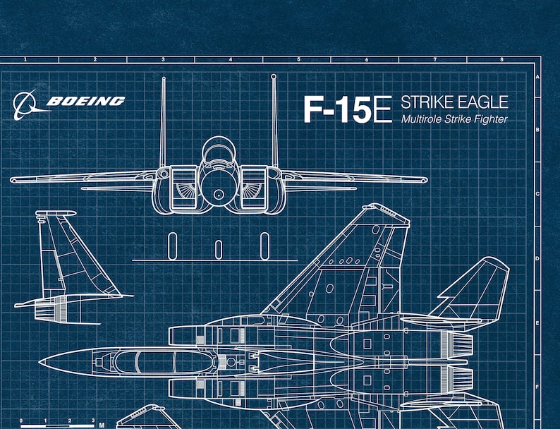 F-15 Strike Eagle, Blueprint Poster, Aircraft, Aviation Gift, Airplane ...