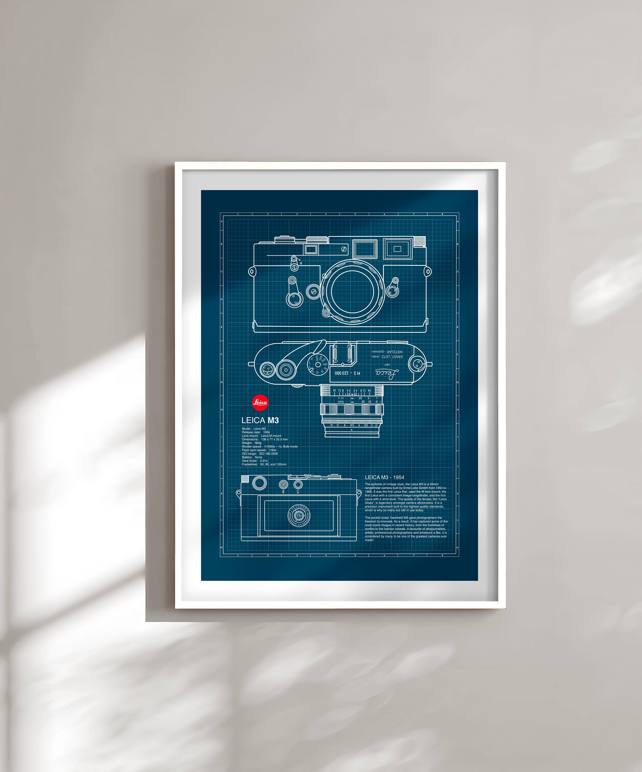 Leica M3 Camera, Blueprint Poster, Vintage Camera, Camera Poster, Gift ...