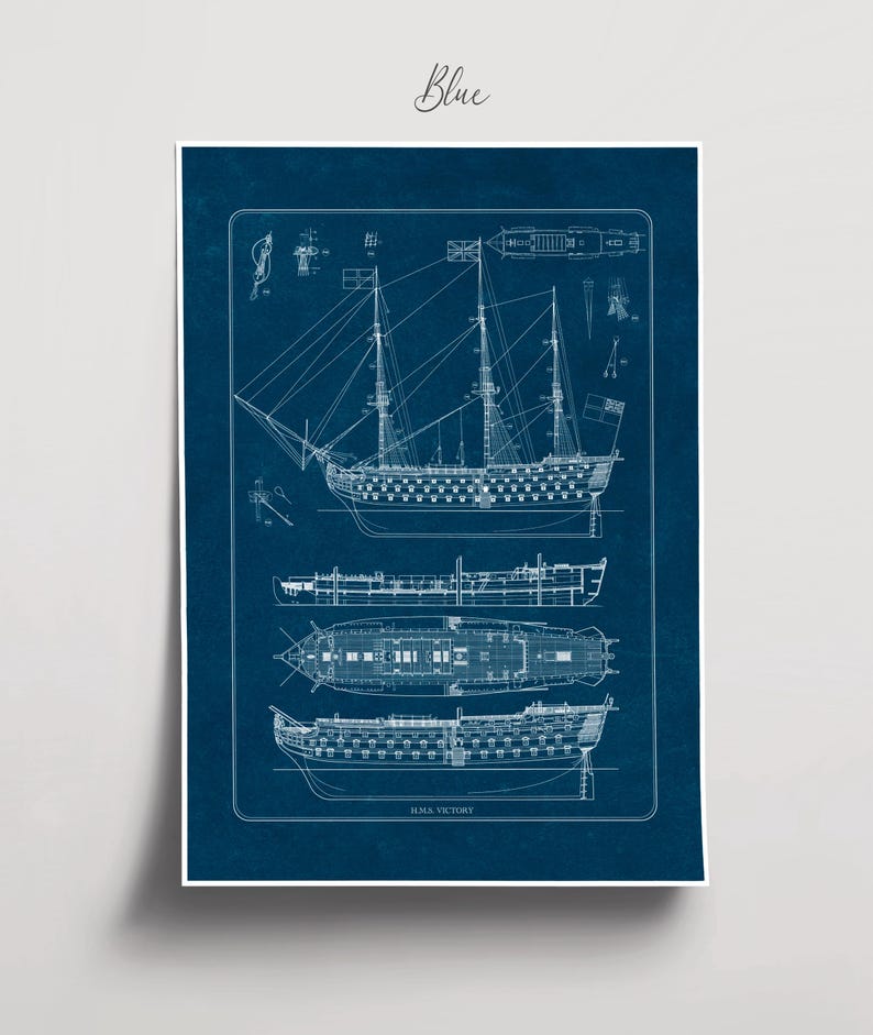 H.M.S Victory Blueprint Poster, Nautical Decor, Gift for Maritime ...
