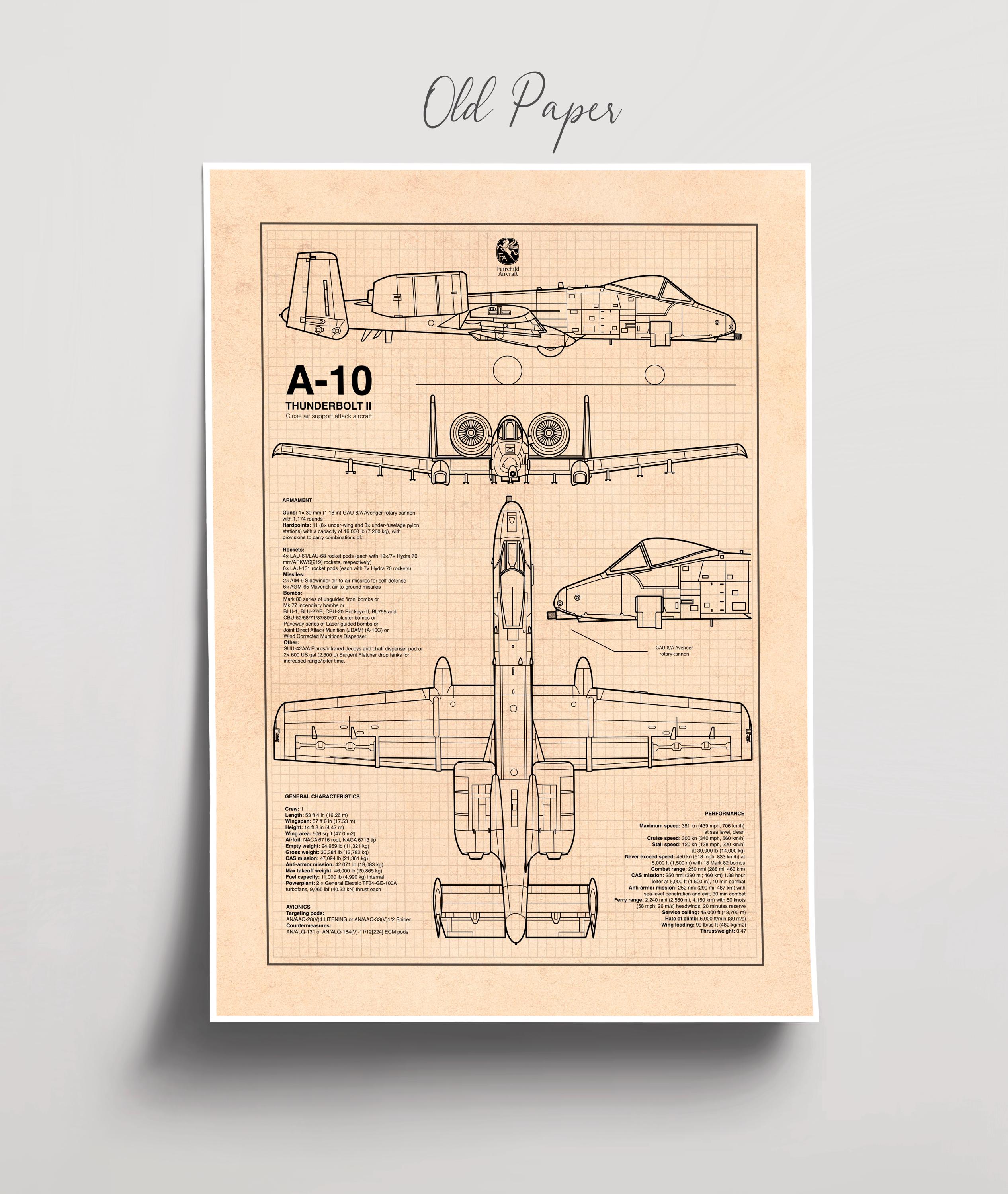 A-10 Warthog Blueprint: USAF Aviation Art, Military Jet Technical ...