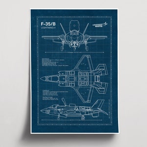 F-35 Lightning II, Blueprint Poster, Wall Art, Aviation, Military ...